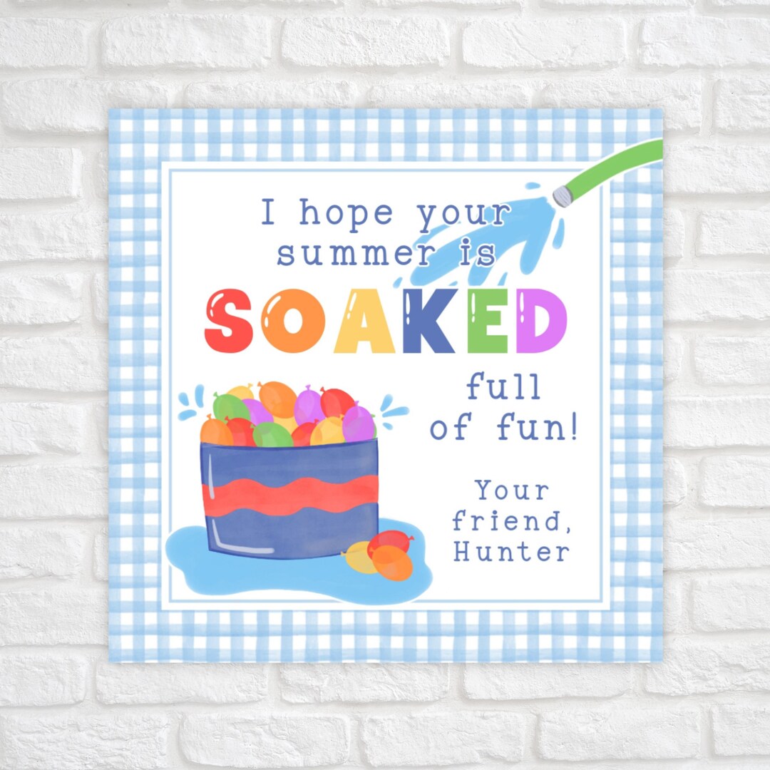 Water Balloon Last Day of School Tag Printable, Water Balloon Favor Tag ...