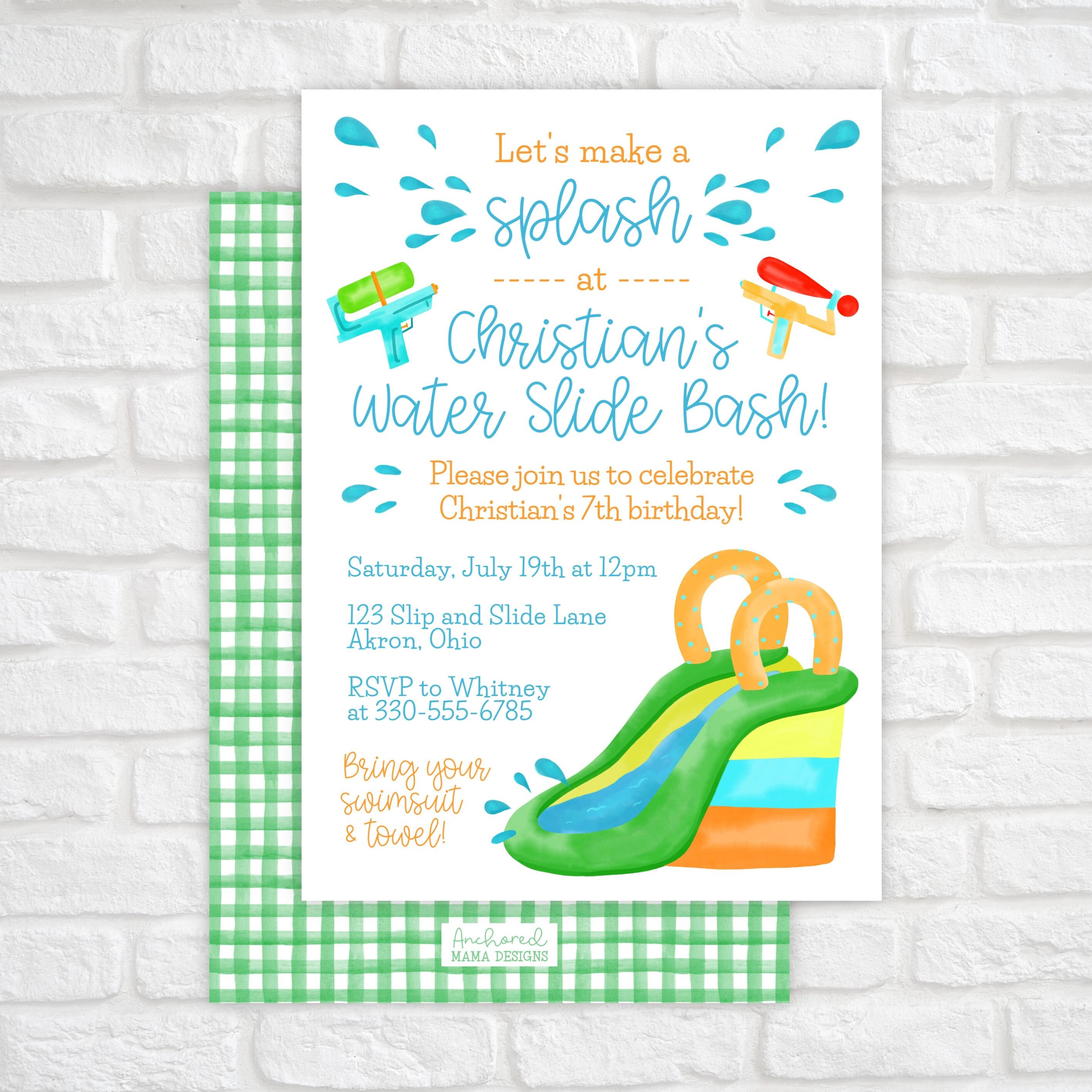 Water Slide Birthday Invitation Water Slide Party Splash - Etsy