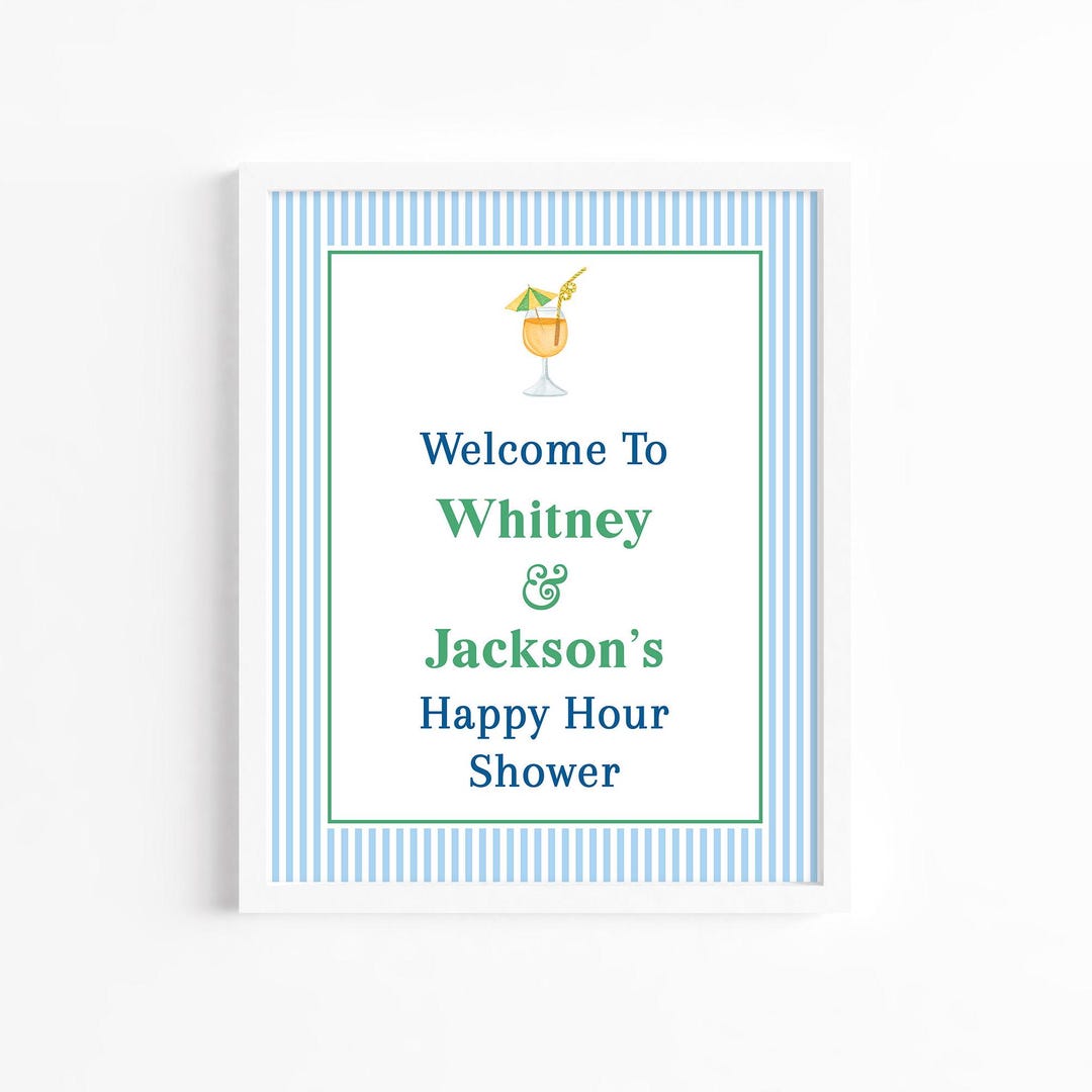 Printable Cocktail Welcome Sign, Couples Shower Pool Party Sign, Blue ...
