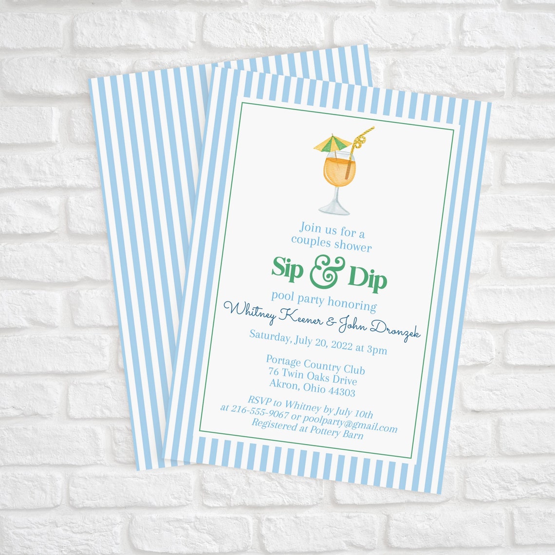 Sip and Dip Couples Pool Party Bridal Shower Invitation, Bachelorette ...