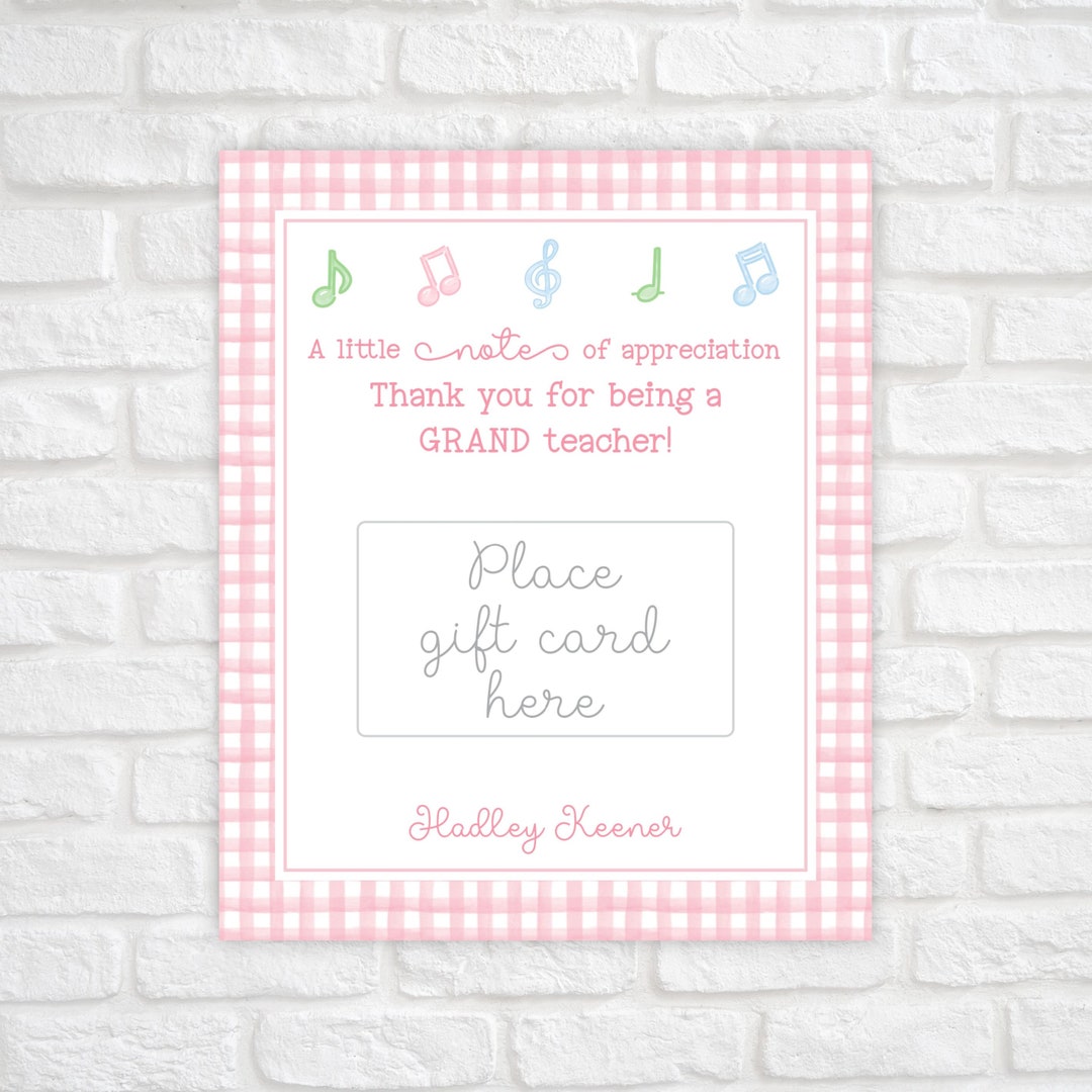 Teacher Gift Card Holder Printable, Music Teacher Appreciation Gift Tag ...