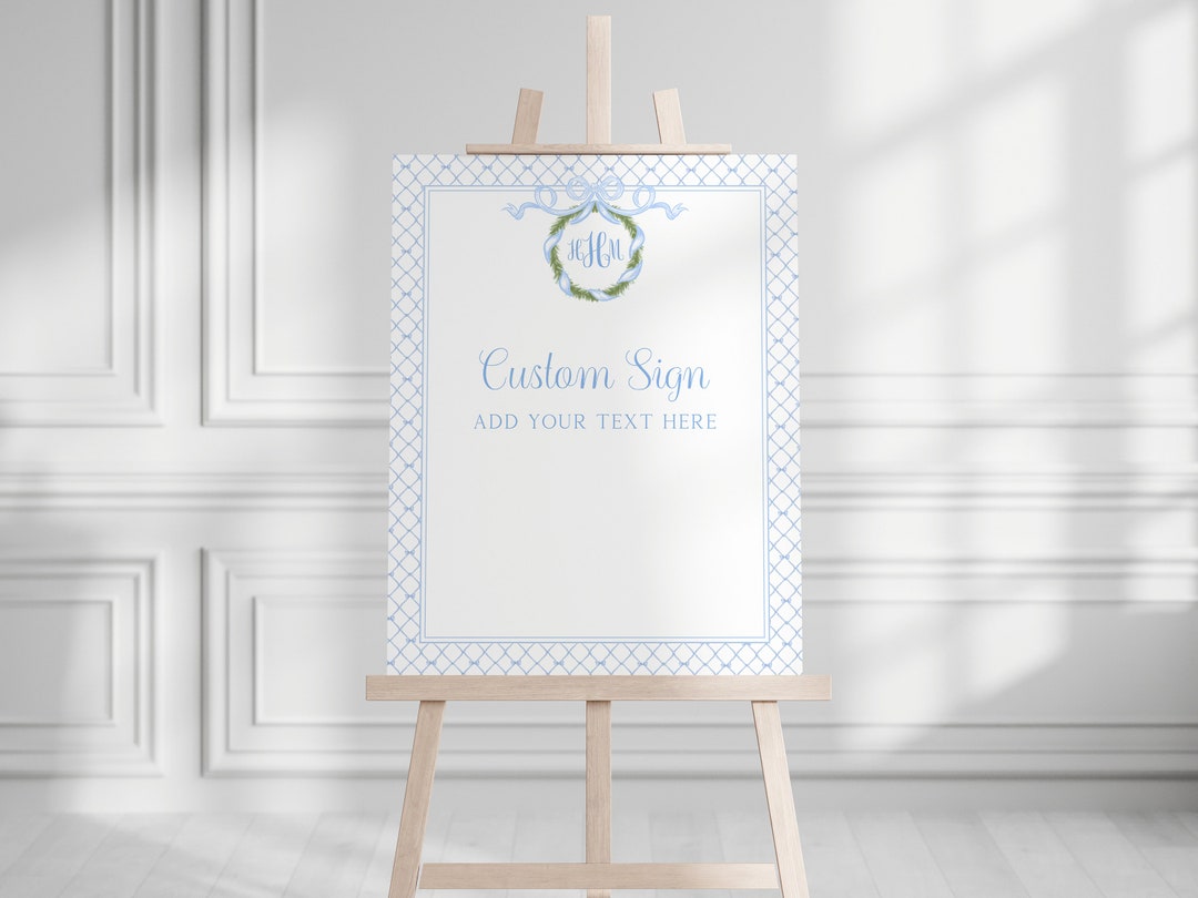 Printable Baby Shower Sign, Monogram Blue Bow Baby Shower Sign ...
