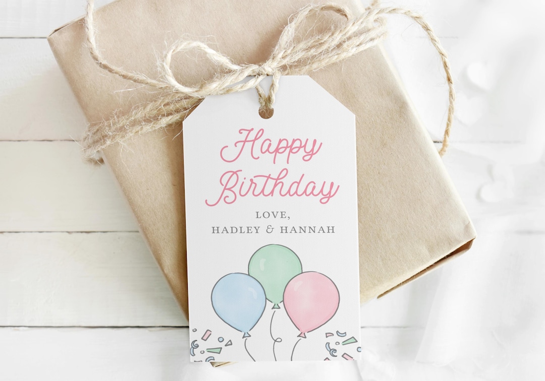 Printable Birthday Gift Tag Template, Happy Birthday Tags, Pastel ...