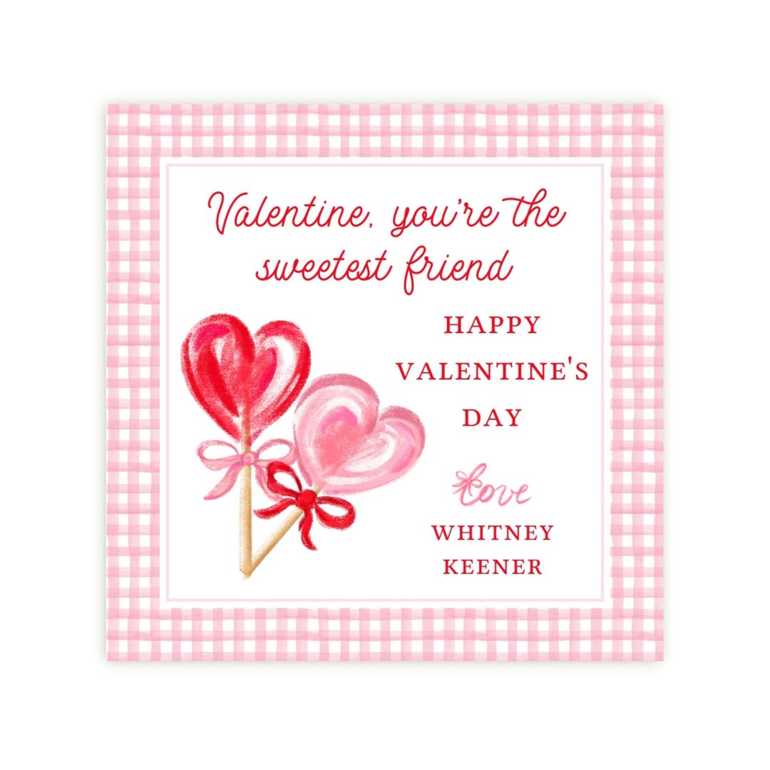 Heart Lollipop Valentine Tag, Printable Valentine Cards for Kids, Candy ...