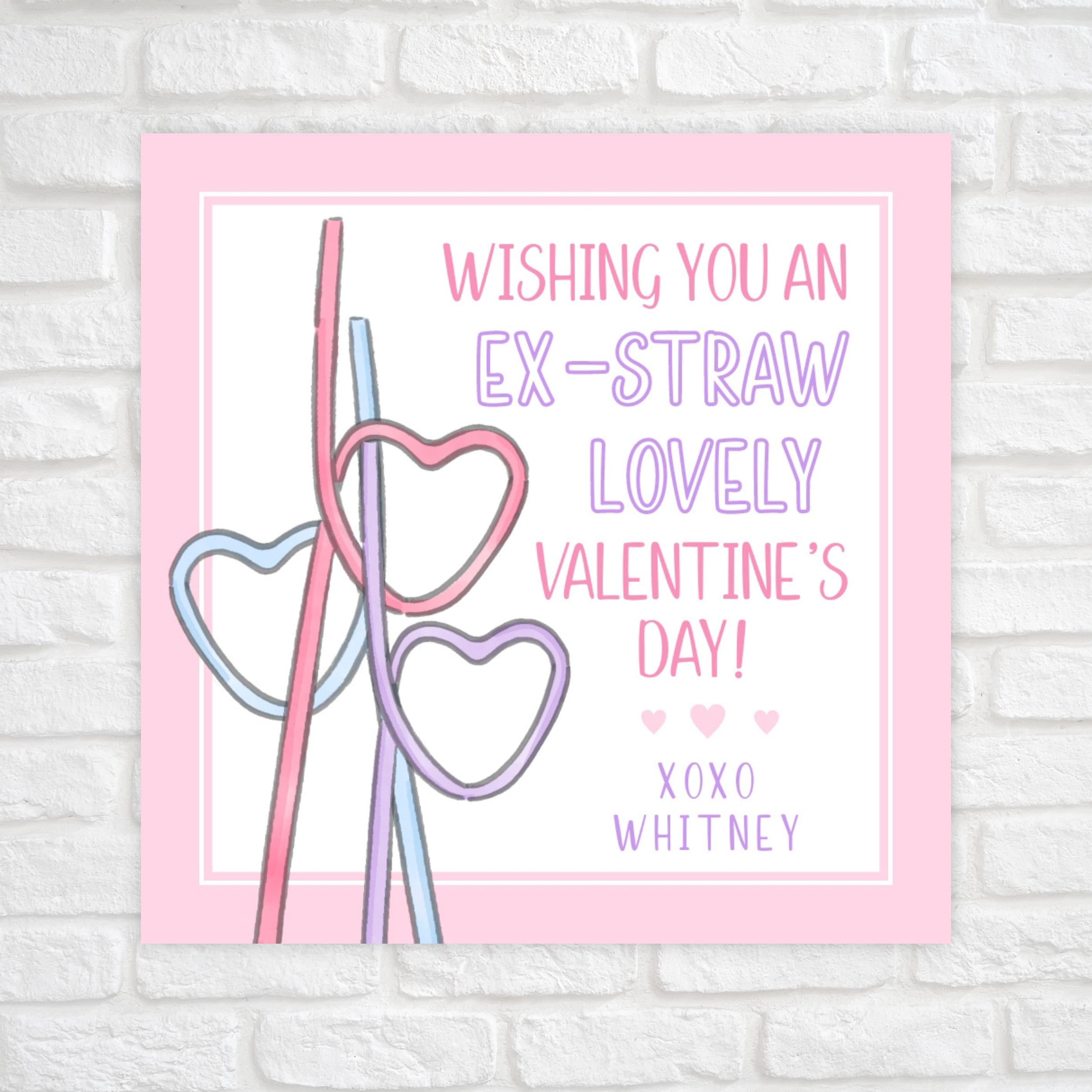 Printable Crazy Heart Straw Valentine