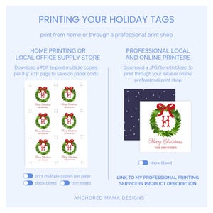 Printable Christmas Gift Tags, Monogram Red Bow Wreath Tag, Printable ...