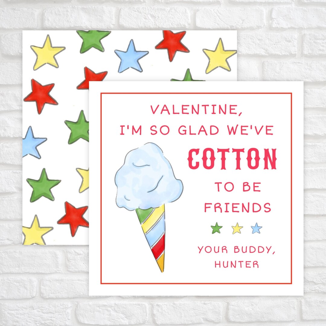 Printable Valentine Cards for Kids, Cotton Candy Valentine Gift Tag ...