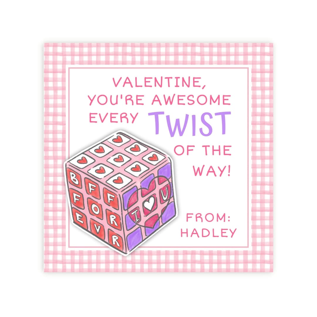 Printable Rubix Cube Valentine Tag, Valentines Day Cards for Girls ...