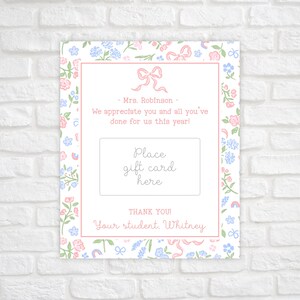 Printable Pink Bow and Floral Teacher Appreciation Gift Card Holder ...