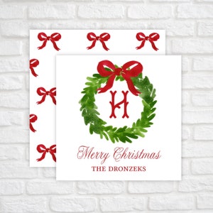 Printable Christmas Gift Tags, Monogram Red Bow Wreath Tag, Printable ...