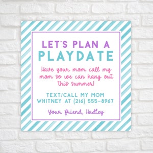 Printable End of School Tags for Kids, Play Date Calling Card, Summer ...
