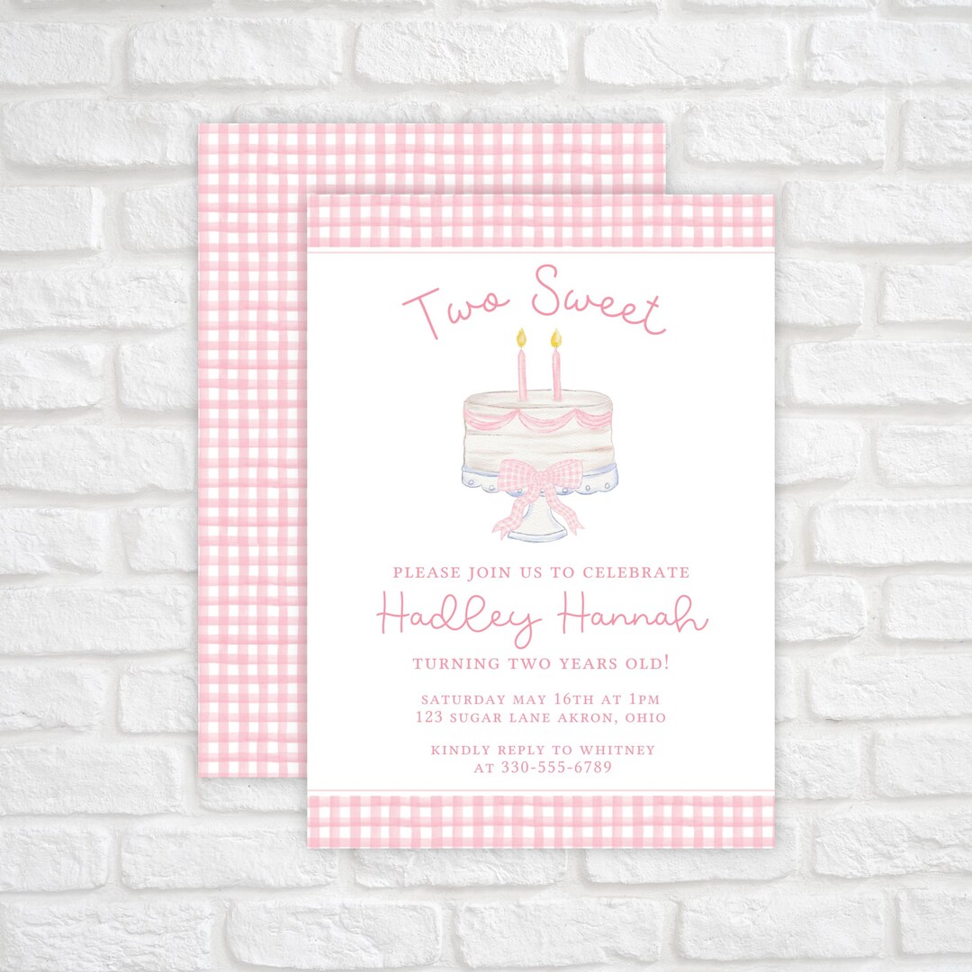 Two Sweet Birthday Invitation Template, Watercolor Birthday Cake ...