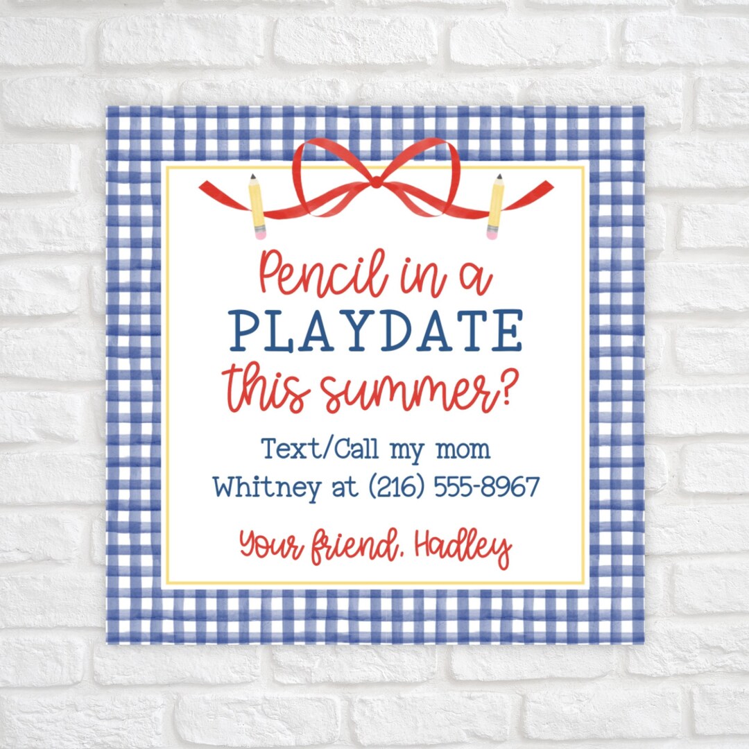 Playdate Cards for Kids, Kids Calling Card, Summer Playdate Card, Mom ...