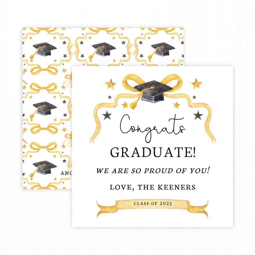 Graduation Gift Tags Printable, Black and Gold Graduation Favor Tags ...
