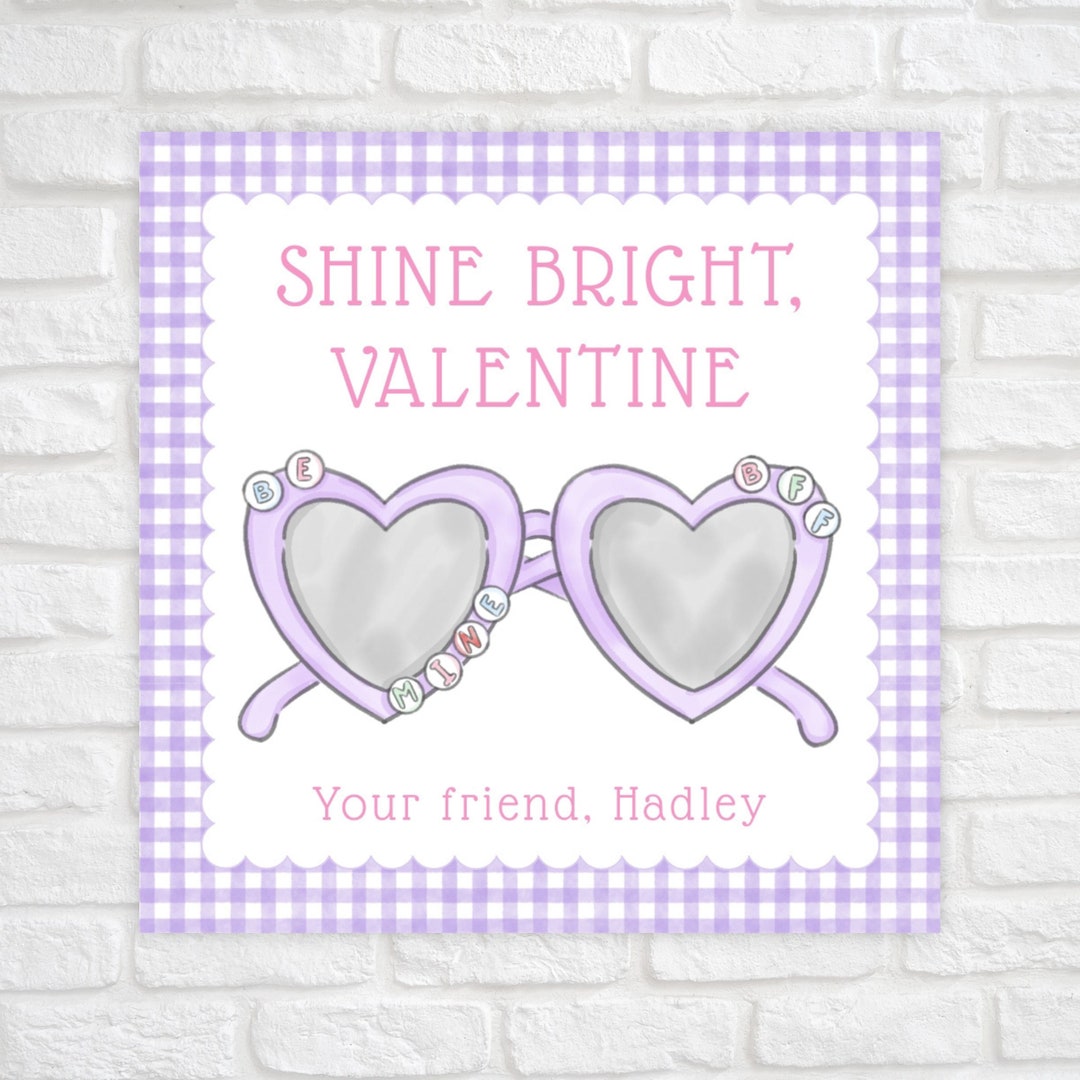 Printable Valentine Cards for Kids, Heart Sunglasses Valentine Tag ...