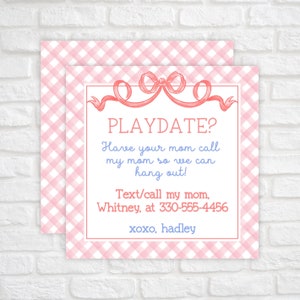 Playdate Cards for Kids, Kids Calling Card, Summer Playdate Card, Mom ...