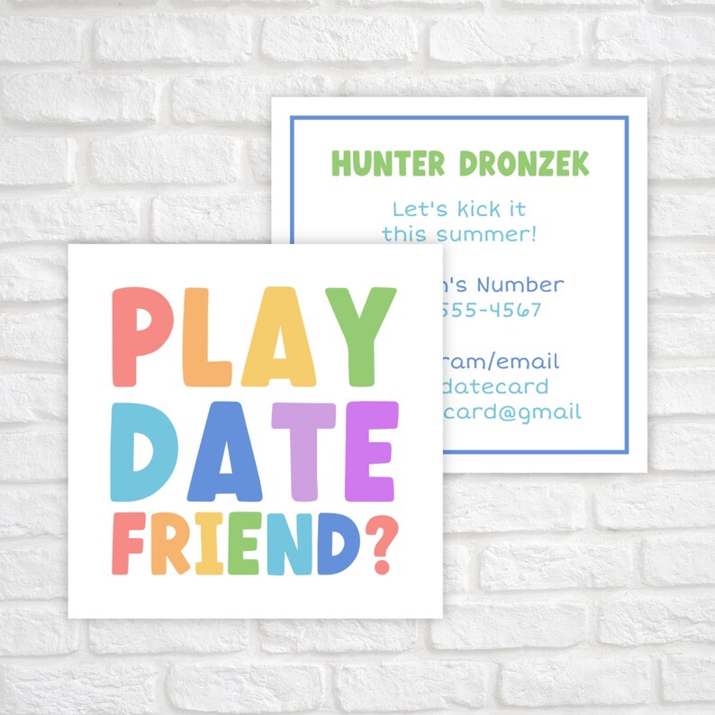 Playdate Cards for Kids Kids Calling Card Summer Playdate - Etsy