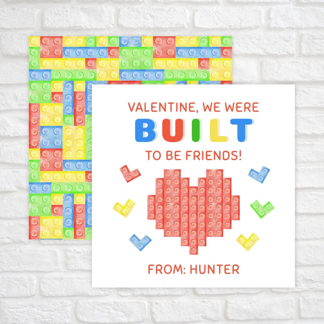 Printable Valentine Cards for Kids, Building Blocks Valentine Gift Tag ...