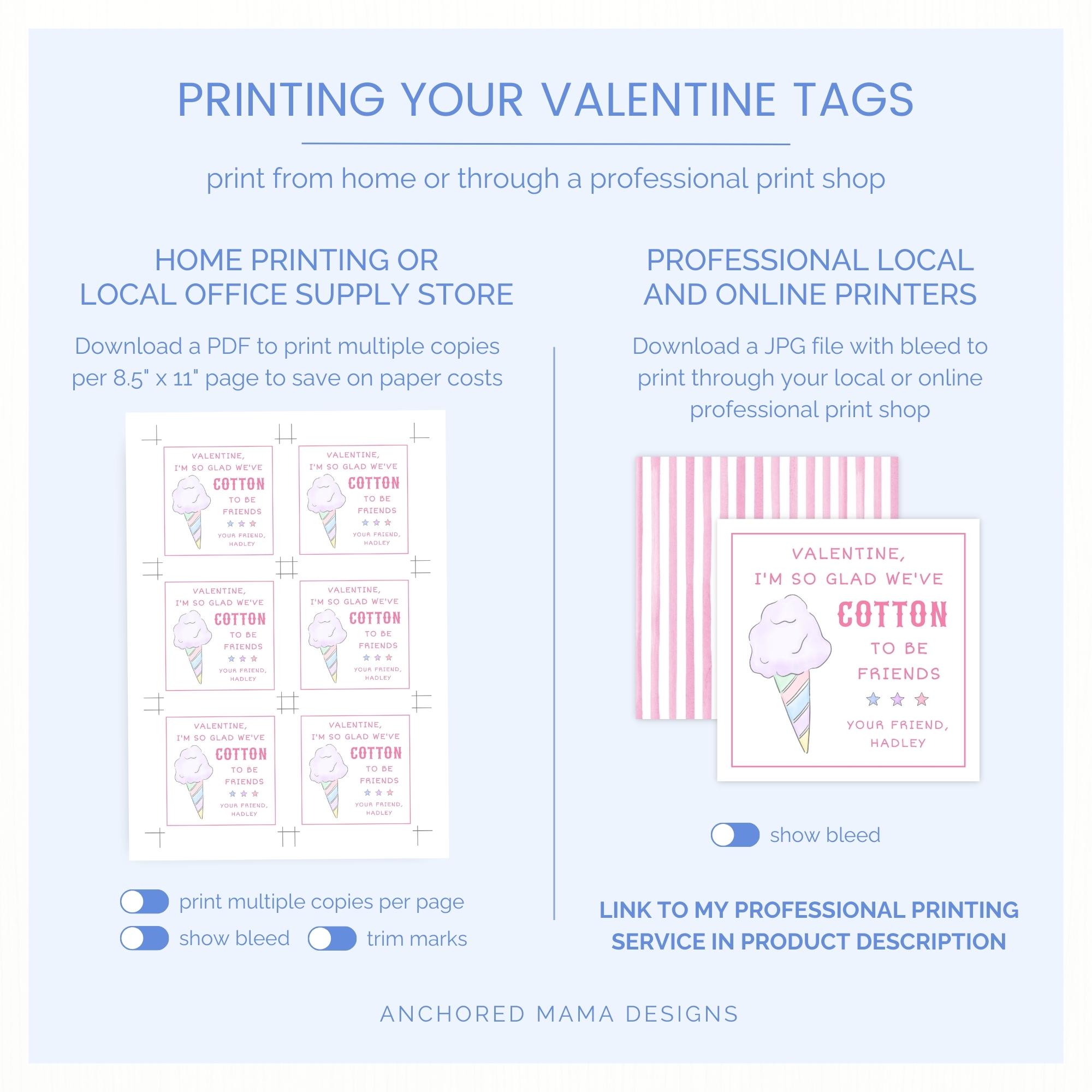 Printable Pink Cotton Candy Valentine Tag, Valentine Cards for Kids ...