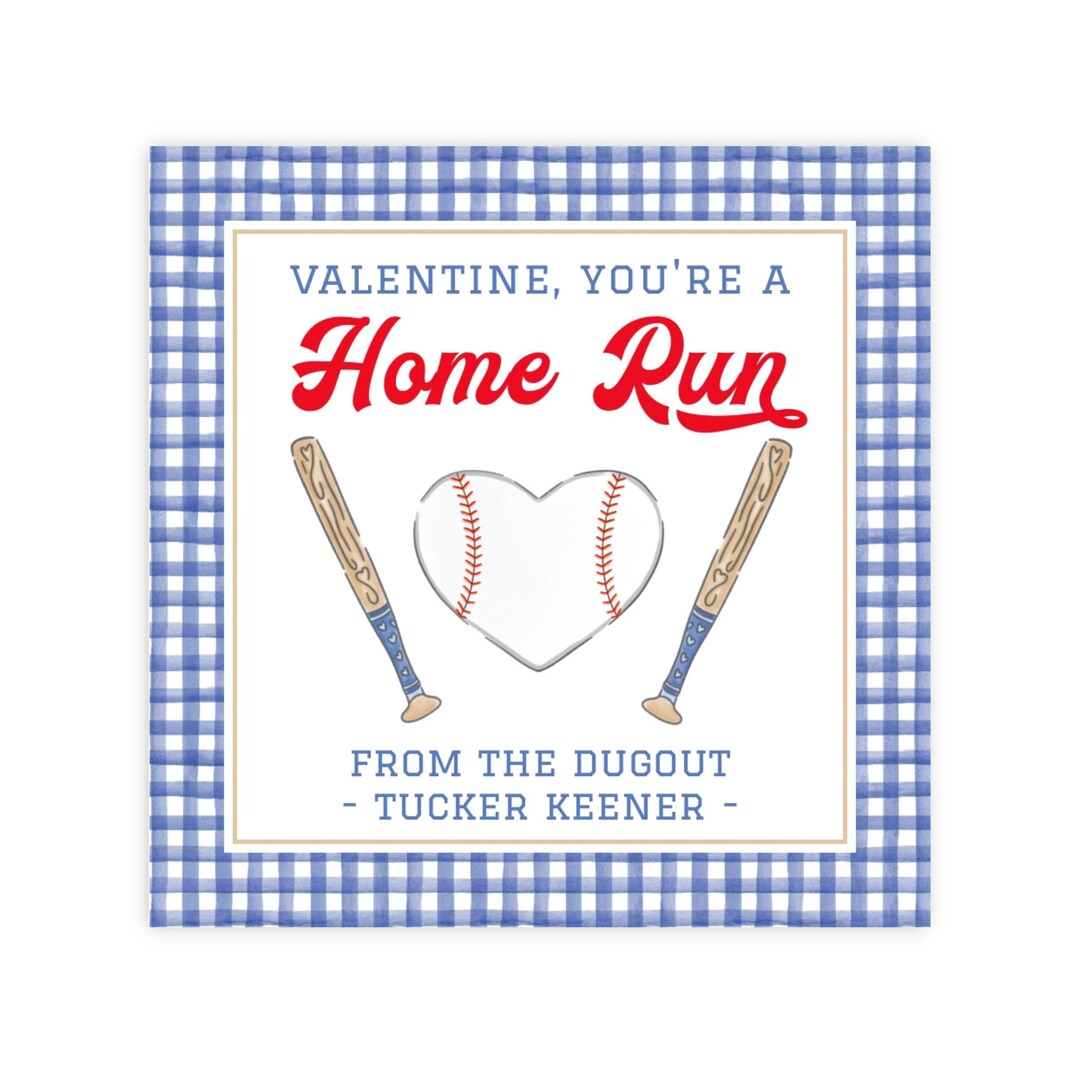 Printable Valentine Cards for Kids, Baseball Valentine Tag, Classroom ...