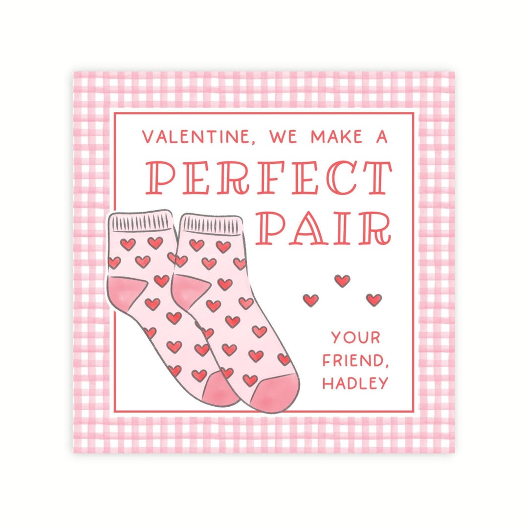 Printable Sock Valentine Tag, Valentine Cards for Kids, Toddler ...