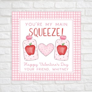 Printable Valentine Cards for Kids, Applesauce Valentine Gift Tag, Main ...