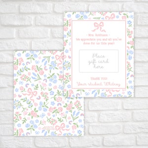 Printable Pink Bow and Floral Teacher Appreciation Gift Card Holder ...