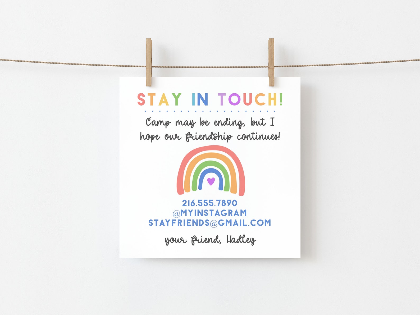 Printable Camp Calling Card Camp Contact Card Summer - Etsy