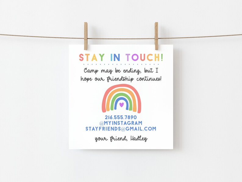 Printable Camp Calling Card Camp Contact Card Summer - Etsy