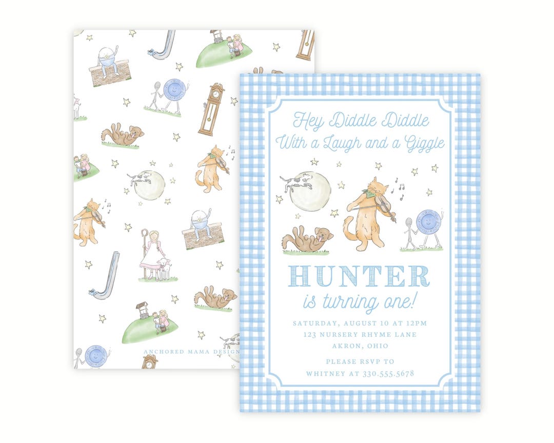 Printable Nursery Rhyme Birthday Party Invitation, Hey Diddle Diddle ...
