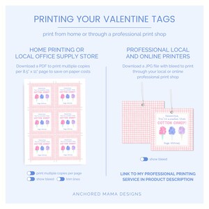 Printable Valentine Cards for Kids, Cotton Candy Valentine Tag ...