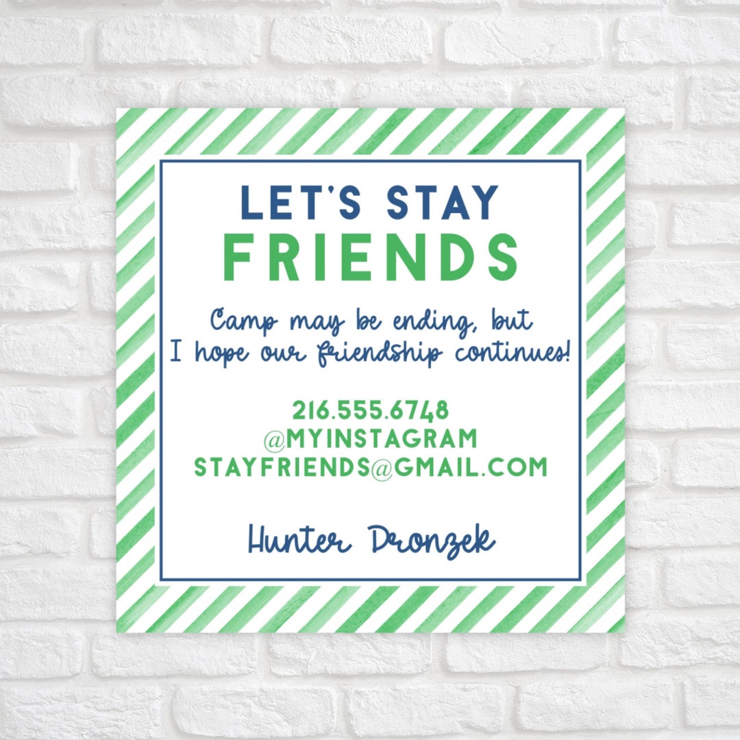 Printable Camp Calling Card, Camp Contact Card, Summer Playdate Camp ...