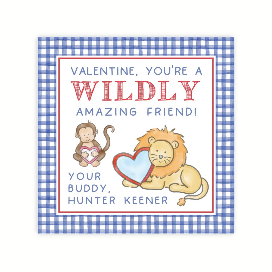 Printable Animal Valentine Tag, Valentine Cards for Kids, Safari Animal ...