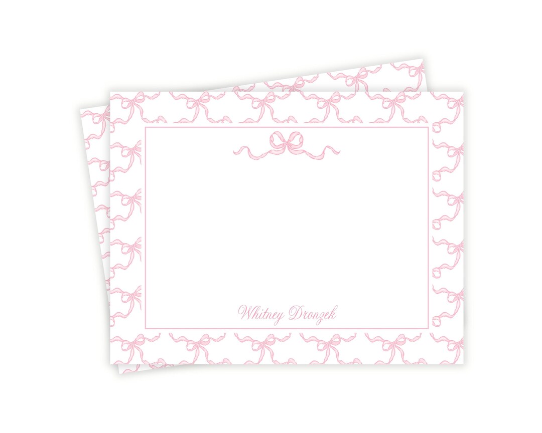 Pink Bow Note Cards Personalized | Coquette Stationery Set | Custom ...