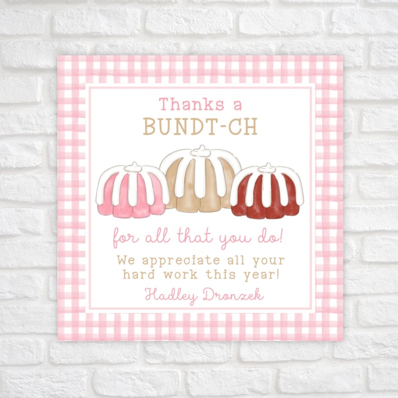 Printable Teacher Appreciation Gift Tag, Bundt Cake Gift Tag, Thanks a ...