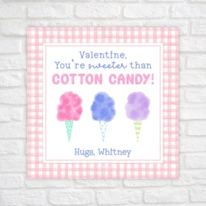 Printable Valentine Cards for Kids, Cotton Candy Valentine Tag ...