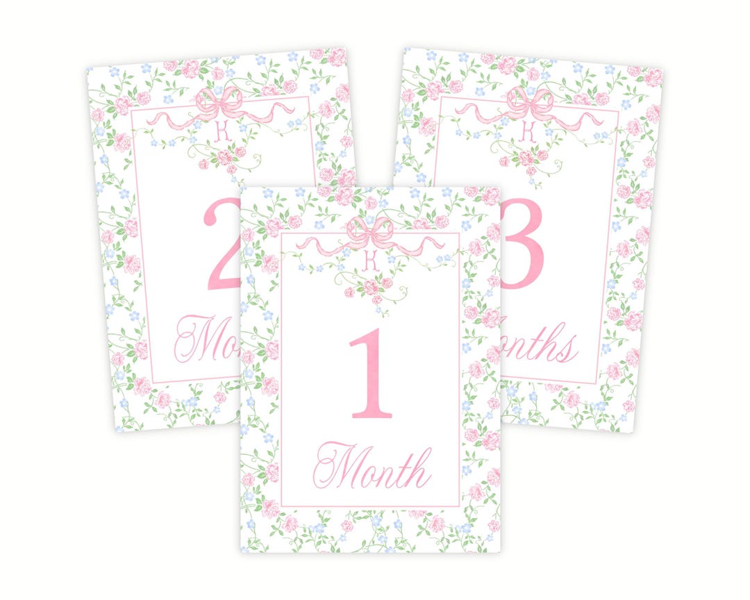 Printable Baby Girl Milestone Cards, Floral Vines Baby Month Signs ...