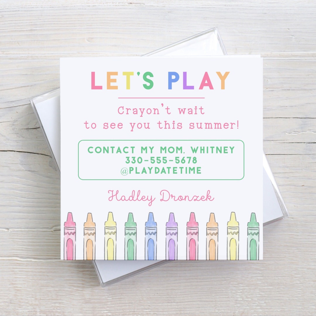 Printable End of School Tags for Kids, Play Date Calling Card, Summer ...