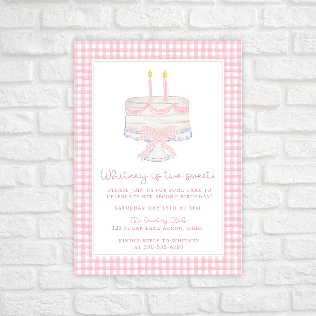 Two Sweet Birthday Invitation Template, Watercolor Birthday Cake ...