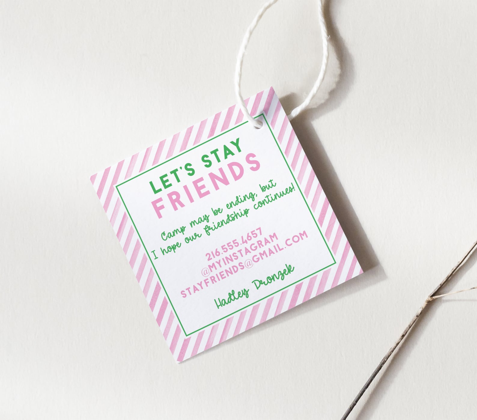 Printable Camp Calling Card, Camp Contact Card, Summer Playdate Camp ...