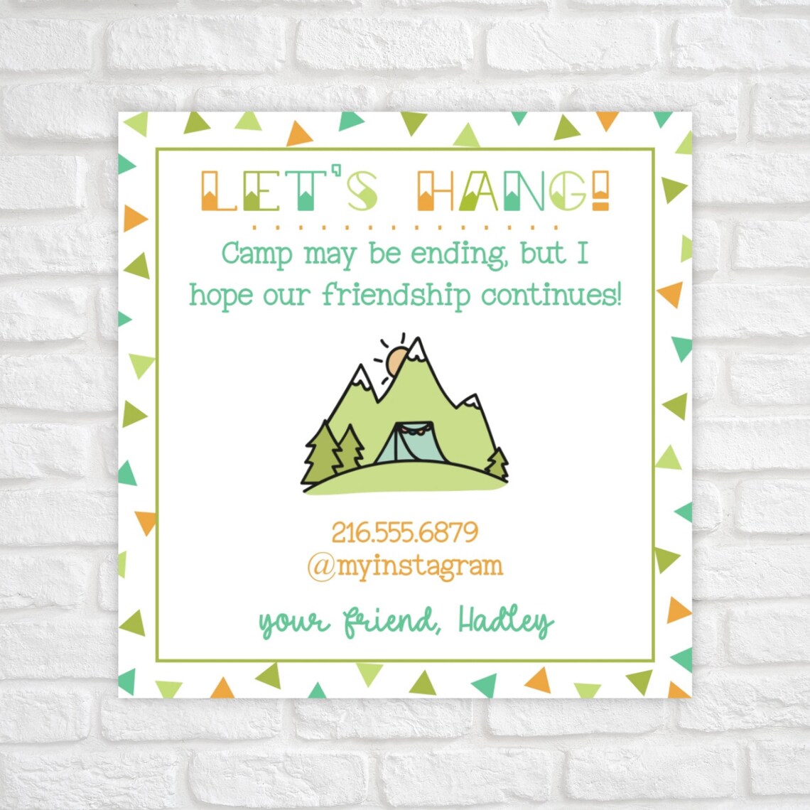 Printable Camp Calling Card Camp Contact Card Summer | Etsy
