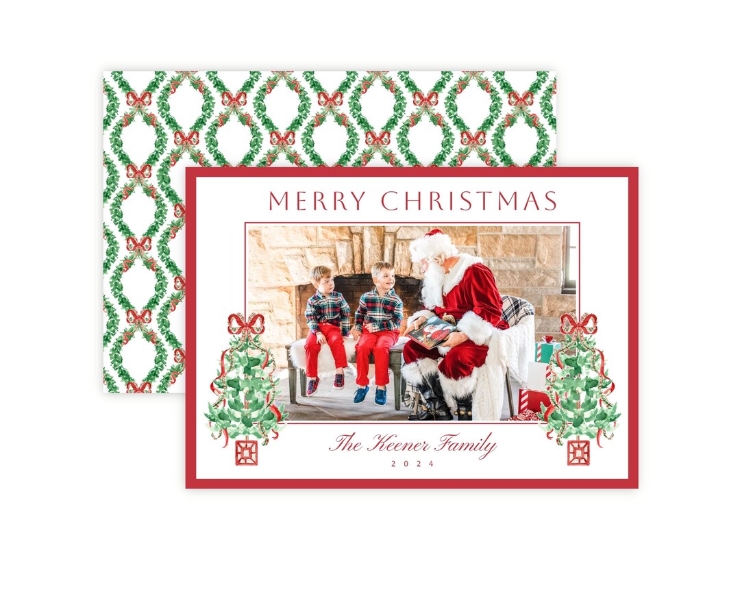 Printable Christmas Photo Card Template, Topiary Tree Christmas Card ...