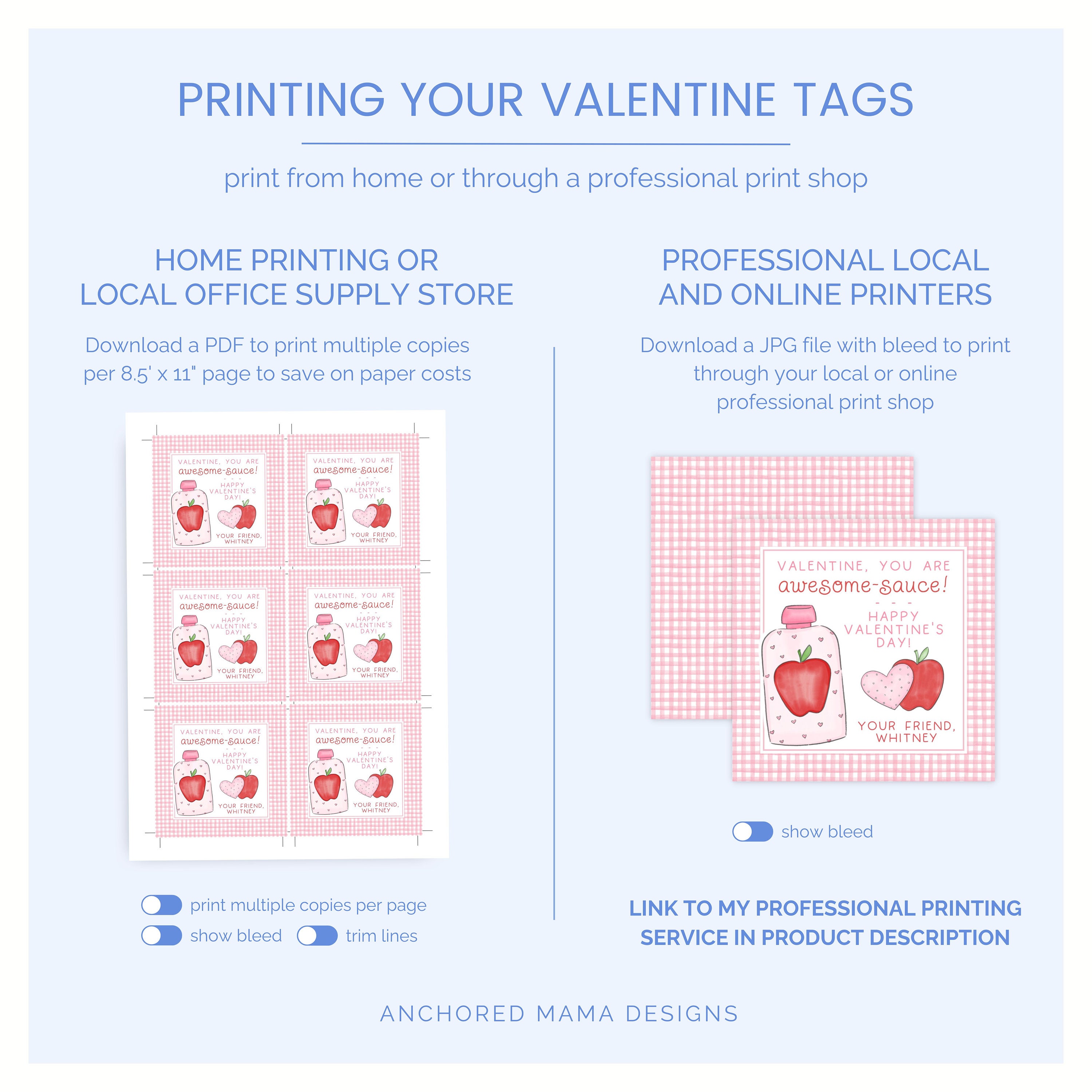 Printable Valentine Cards for Kids, Applesauce Valentine Gift Tag ...