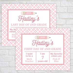 First Day of School Sign Printable, Pink Plaid Pencil Back to School ...