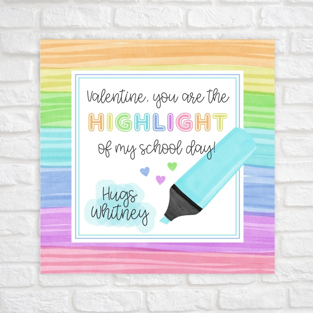 Printable Valentine Cards for Kids, Highlighter Valentine Gift Tag ...