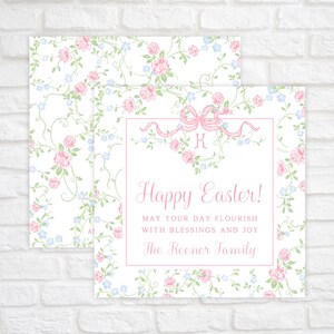 Printable Easter Gift Tag, Watercolor Bow and Floral Easter Tags ...