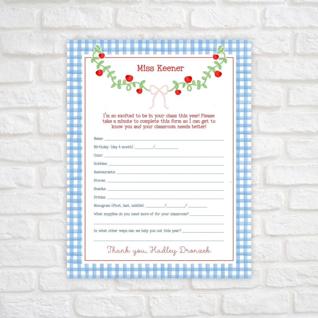Printable Teacher Questionnaire Editable, Getting to Know You ...