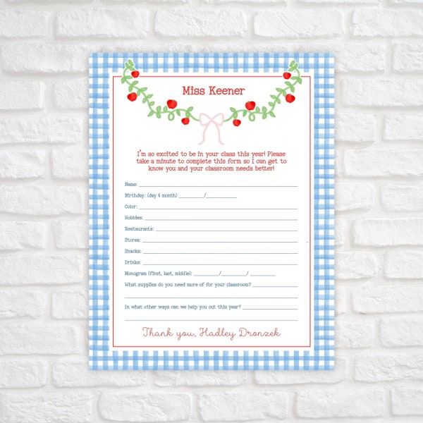 Get to Know Teacher Questionnaire - Etsy