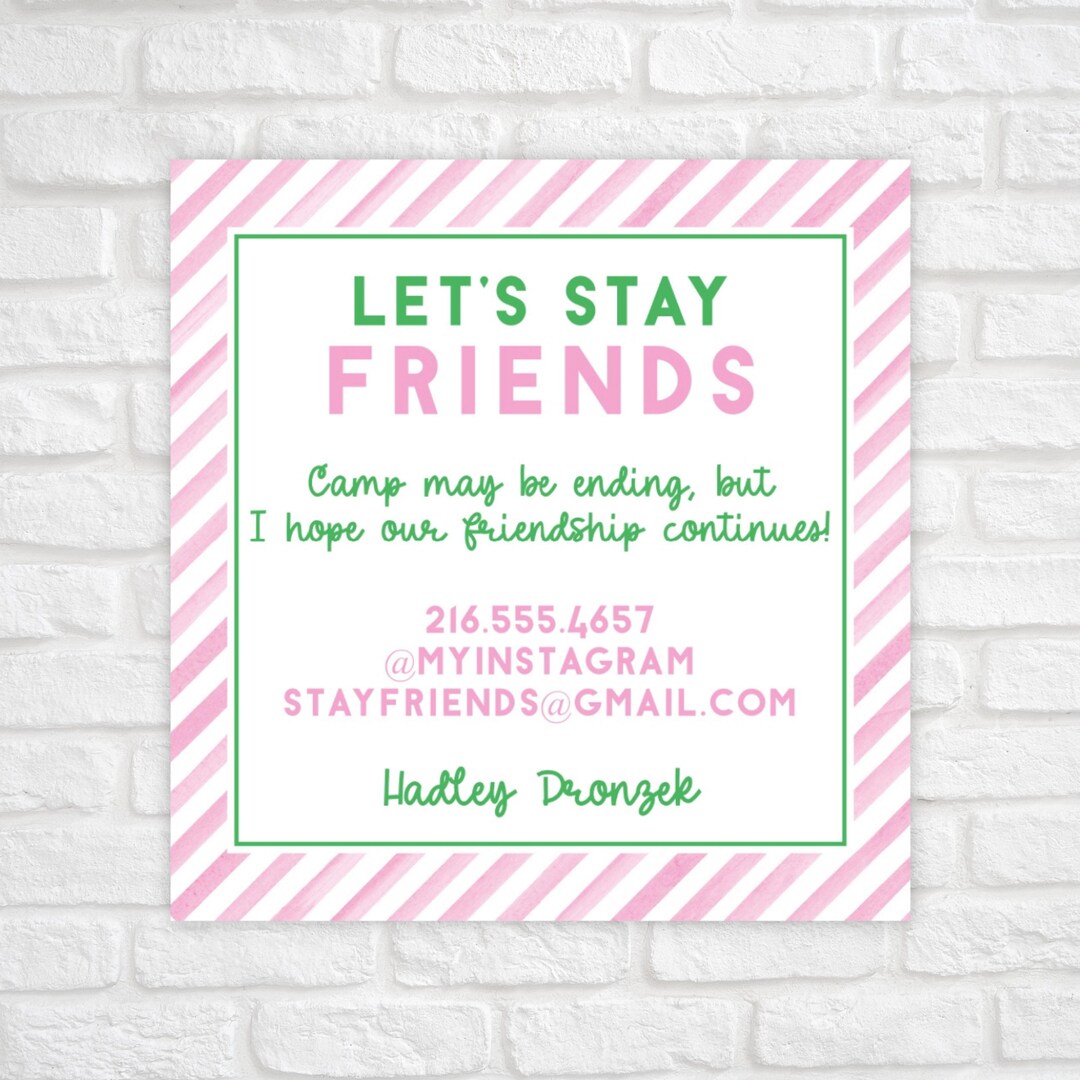 Printable Camp Calling Card, Camp Contact Card, Summer Playdate Camp ...