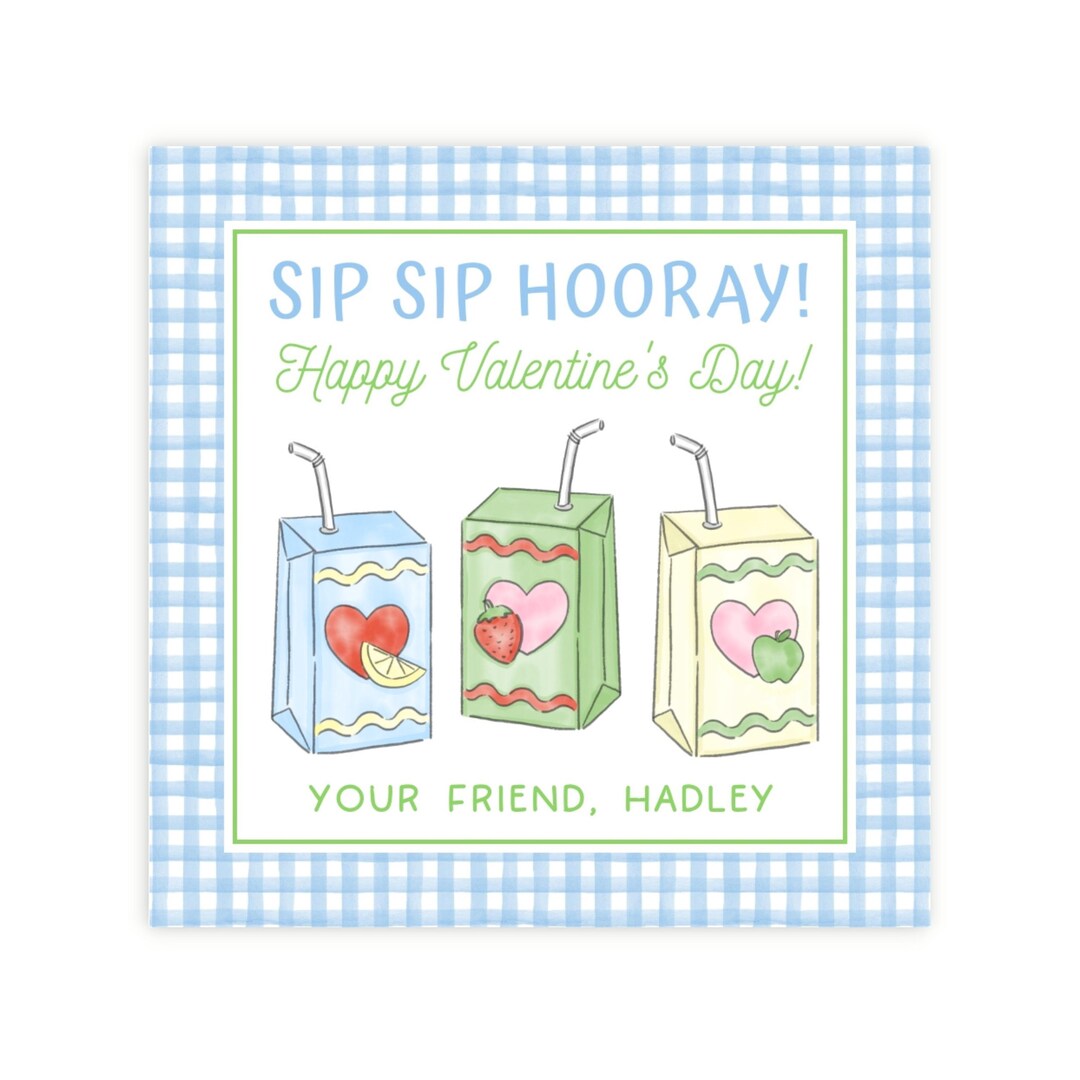 Sip Sip Hooray Valentine Card | Juice Box Valentine | Printable ...